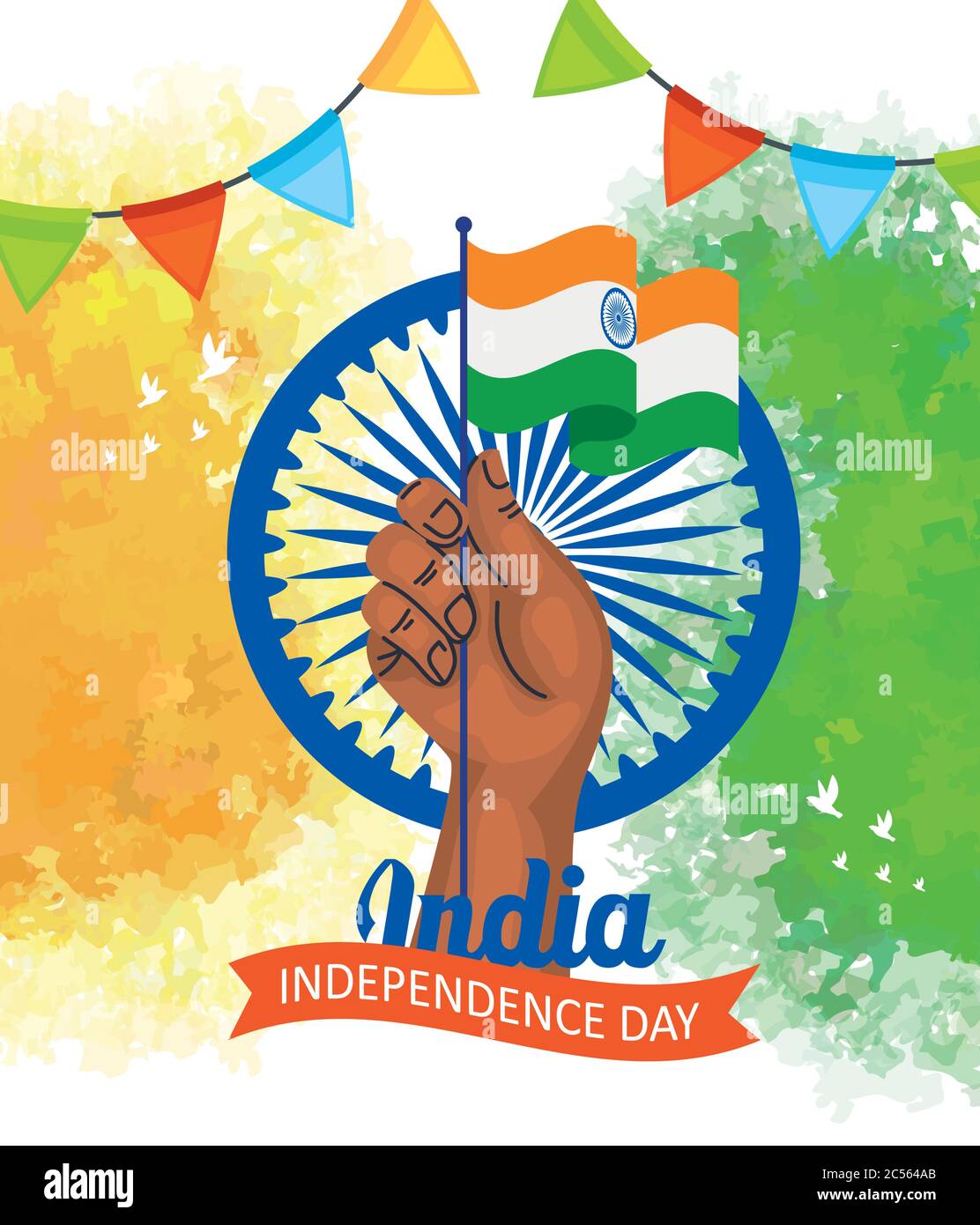 indian happy independence day, ashoka chakra and hand with flag Stock ...