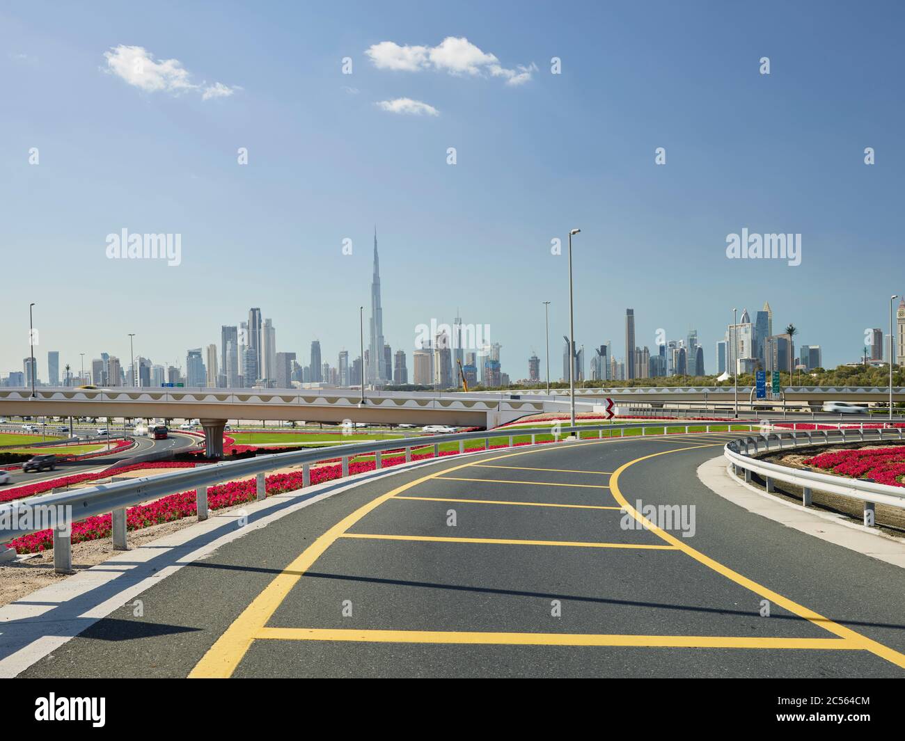Skyline from a freeway entrance, Dubai, United Arab Emirates Stock ...