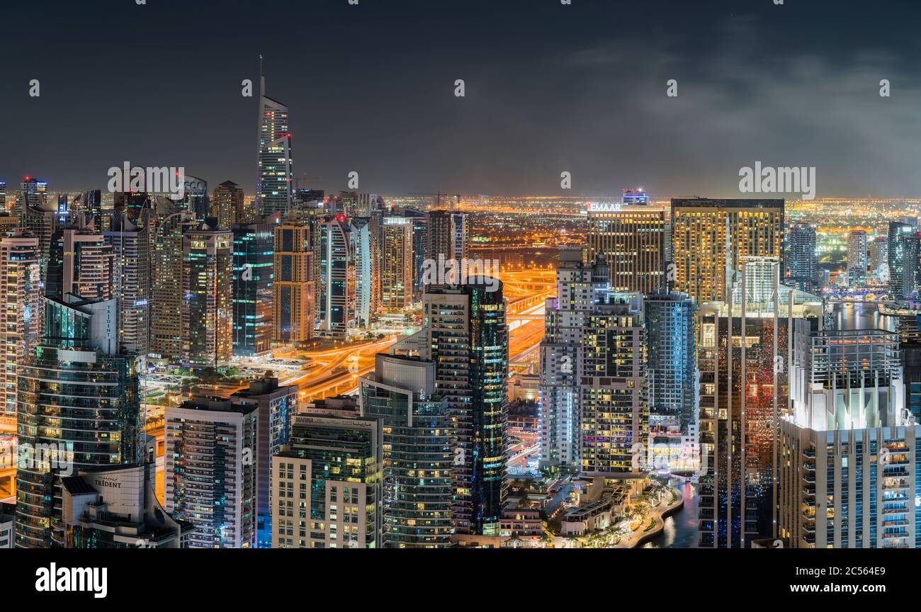 Jumeirah Lake Towers from Dubai Marina, Almas Tower, Sheikh Zayed Road ...