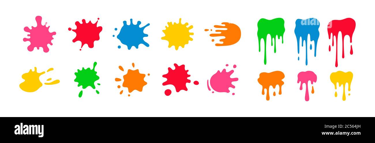 Paint splatter colorful set. Round splash flat collection, decorative ...