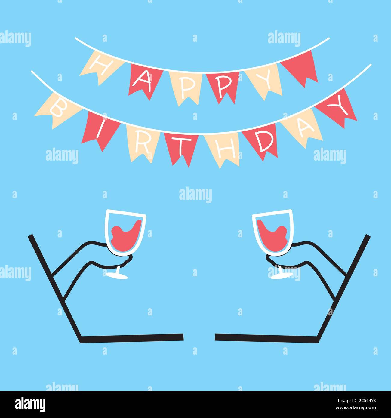 laptops with hand holding cup design, Happy birthday celebration party ...