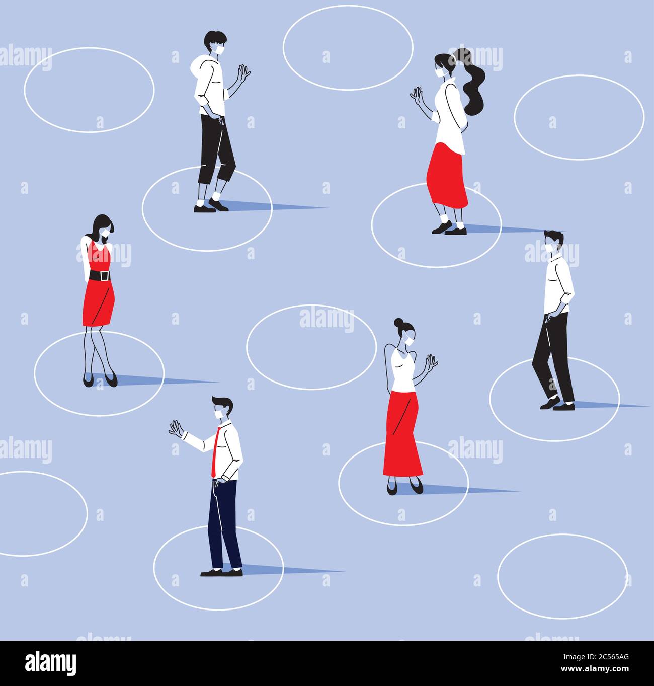 Social distancing between women and men with masks design of Covid 19 ...