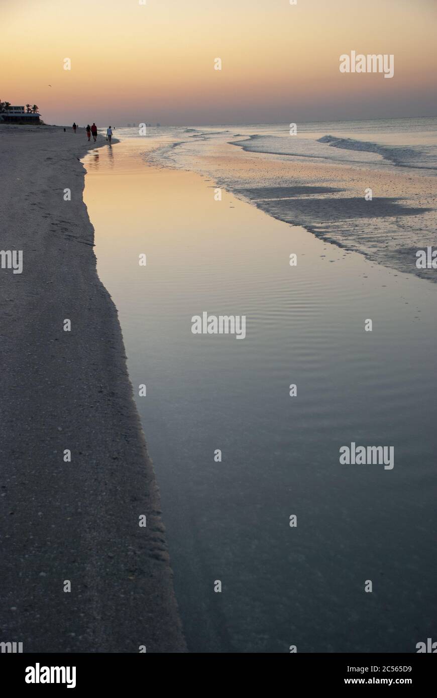 Breathtaking scenery of a beach during the golden hour with pink hues ...