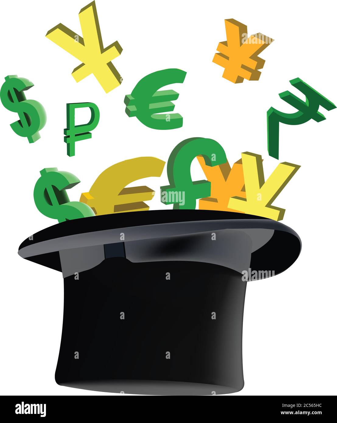 Currency symbols coming out of a banker hat Stock Photo - Alamy