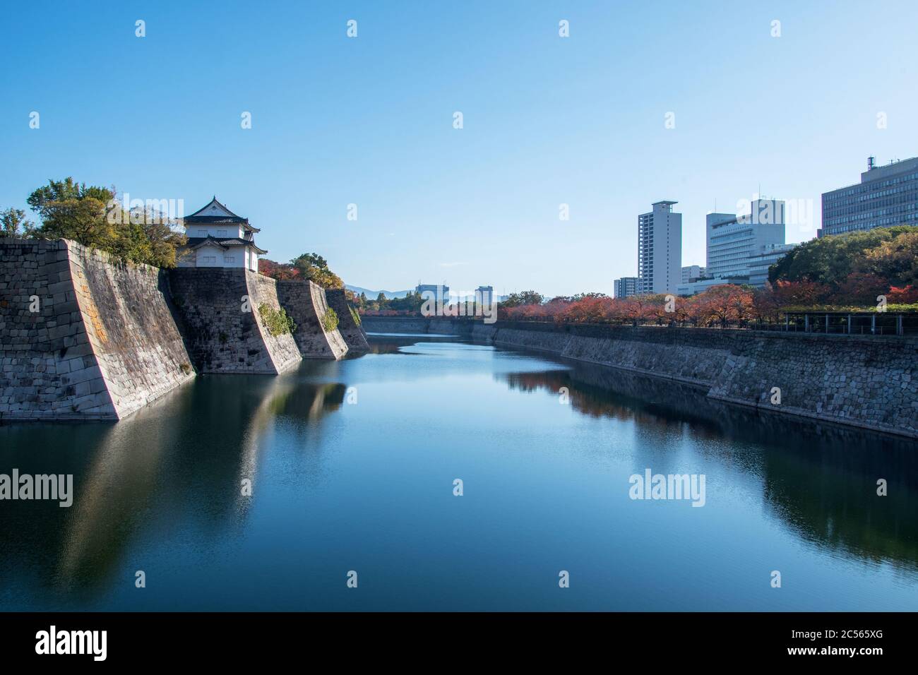 Fortification and ditch water around Osaka Castle for protection in ...