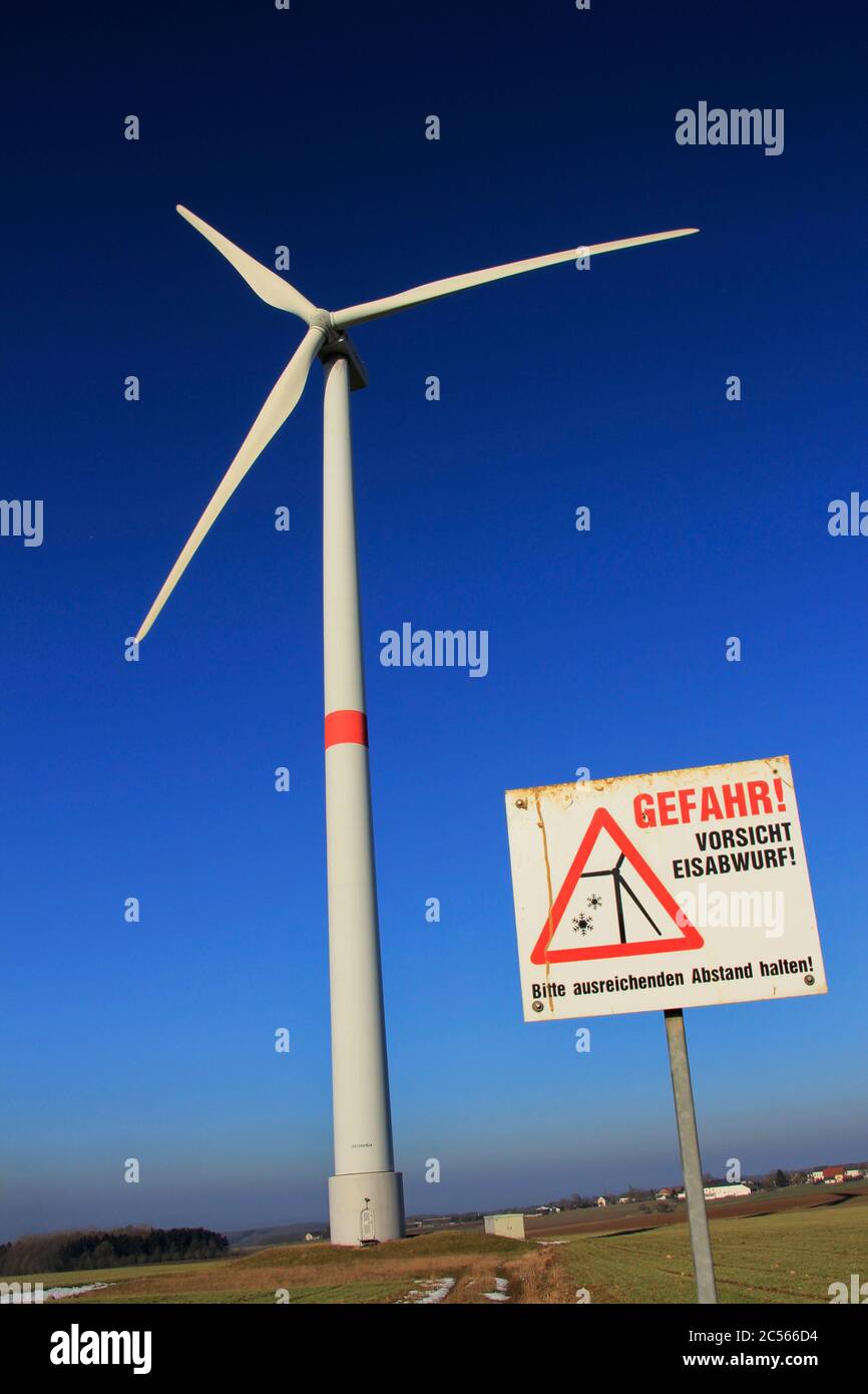 Wind turbine, information sign, danger Stock Photo - Alamy