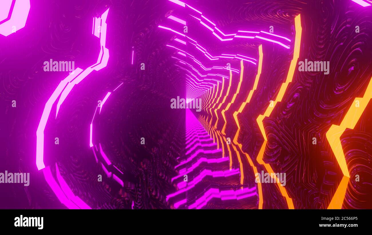 Abstract illustration of a fragmented psychedelic tunnel with pink and ...