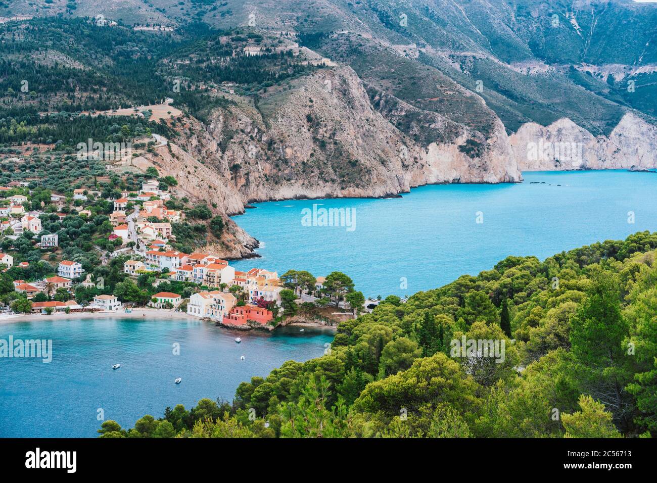 Assos cute village at Kefalonia island, Greece. Beautiful colorful town ...