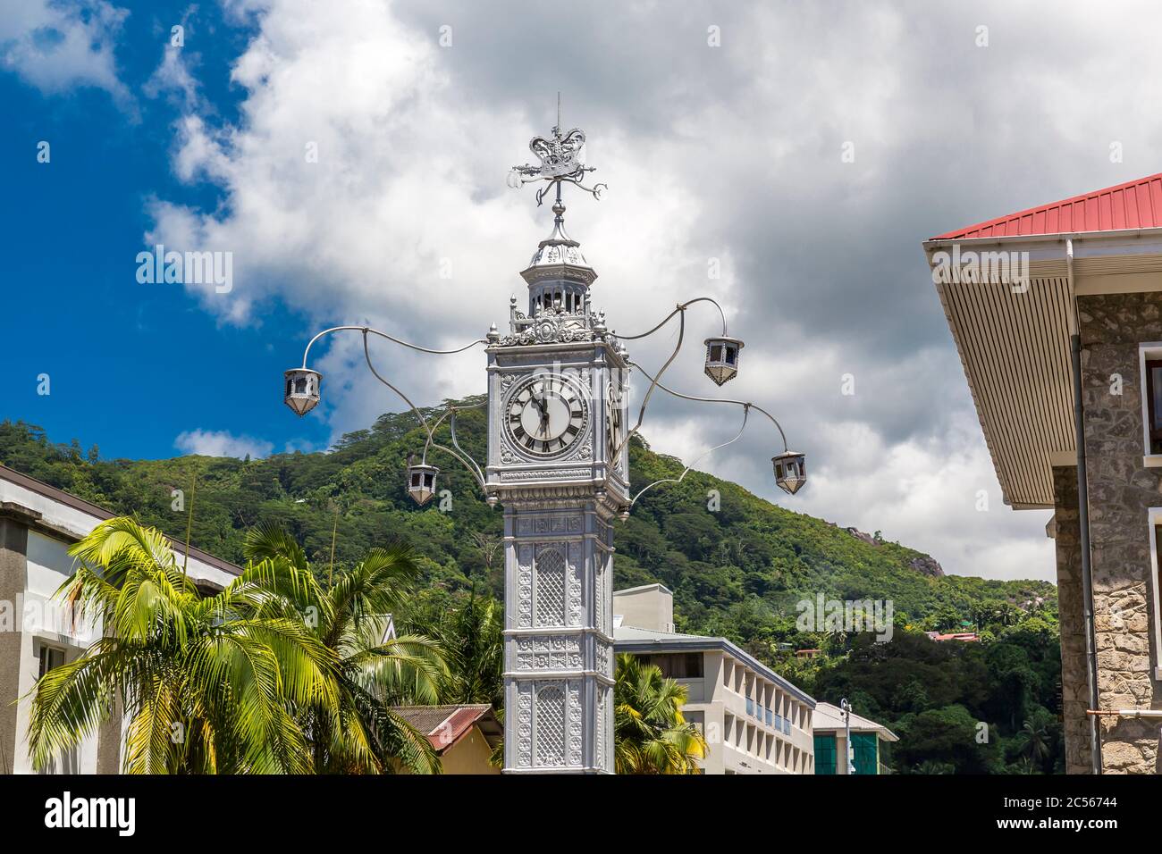 Clock tower, landmark, Little Big Ben, Victoria, Mahe Island ...