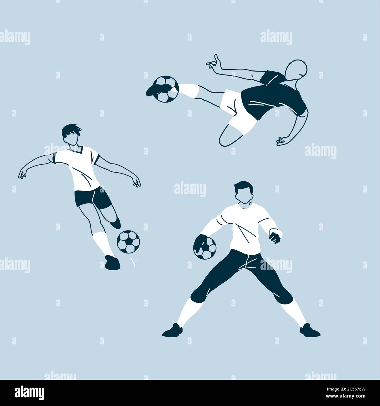 set of soccer players in action, soccer players with ball vector ...