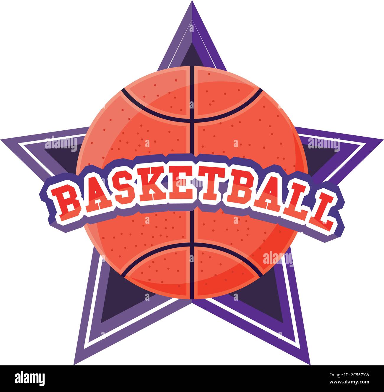 Ball on star detailed style icon design, Basketball sport hobby ...