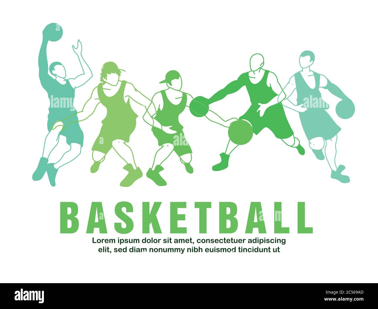 Players men with balls in green silhouettes design, Basketball sport ...