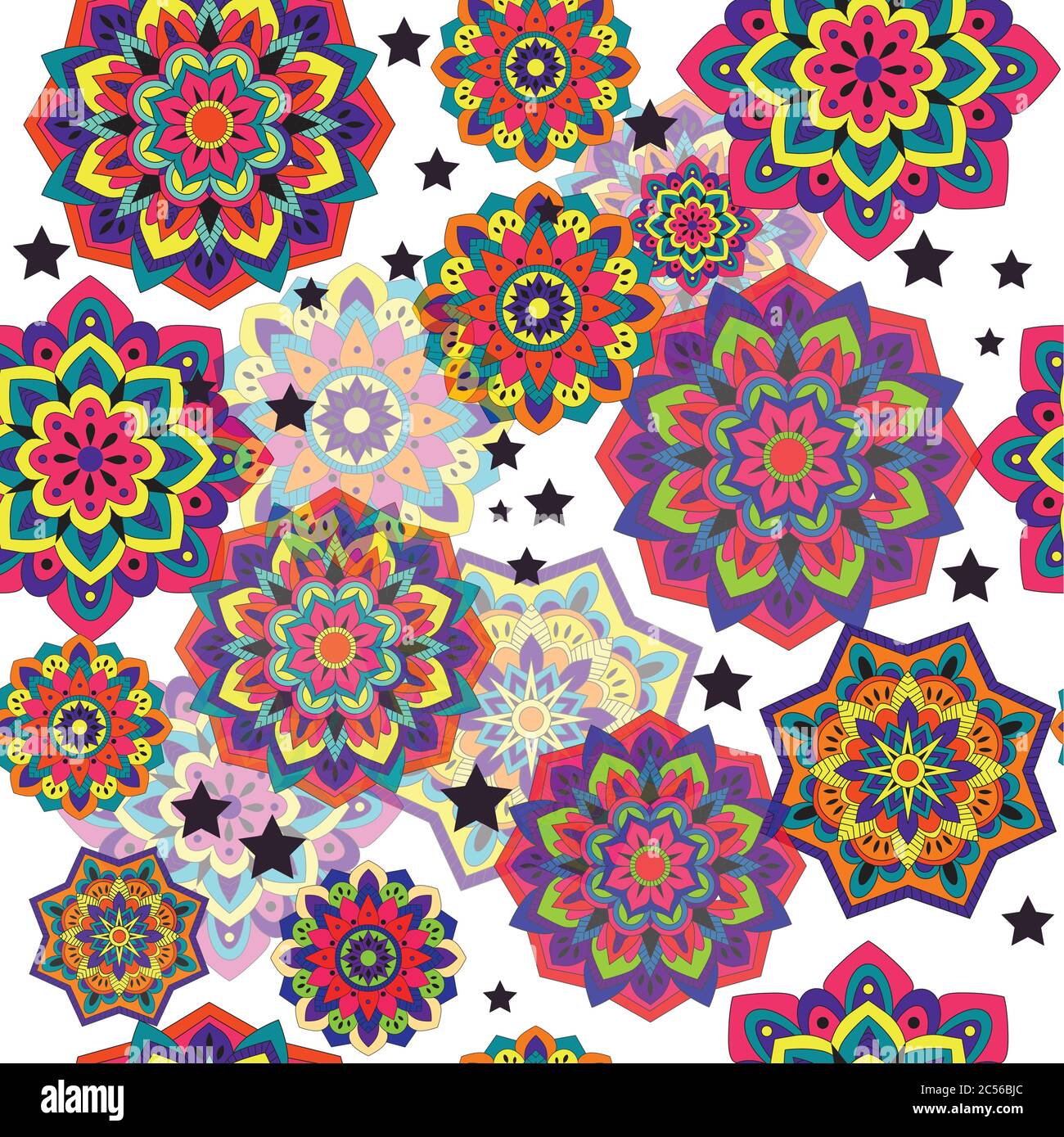 Colorful seamless pattern with plants and floral elements. Bright ...