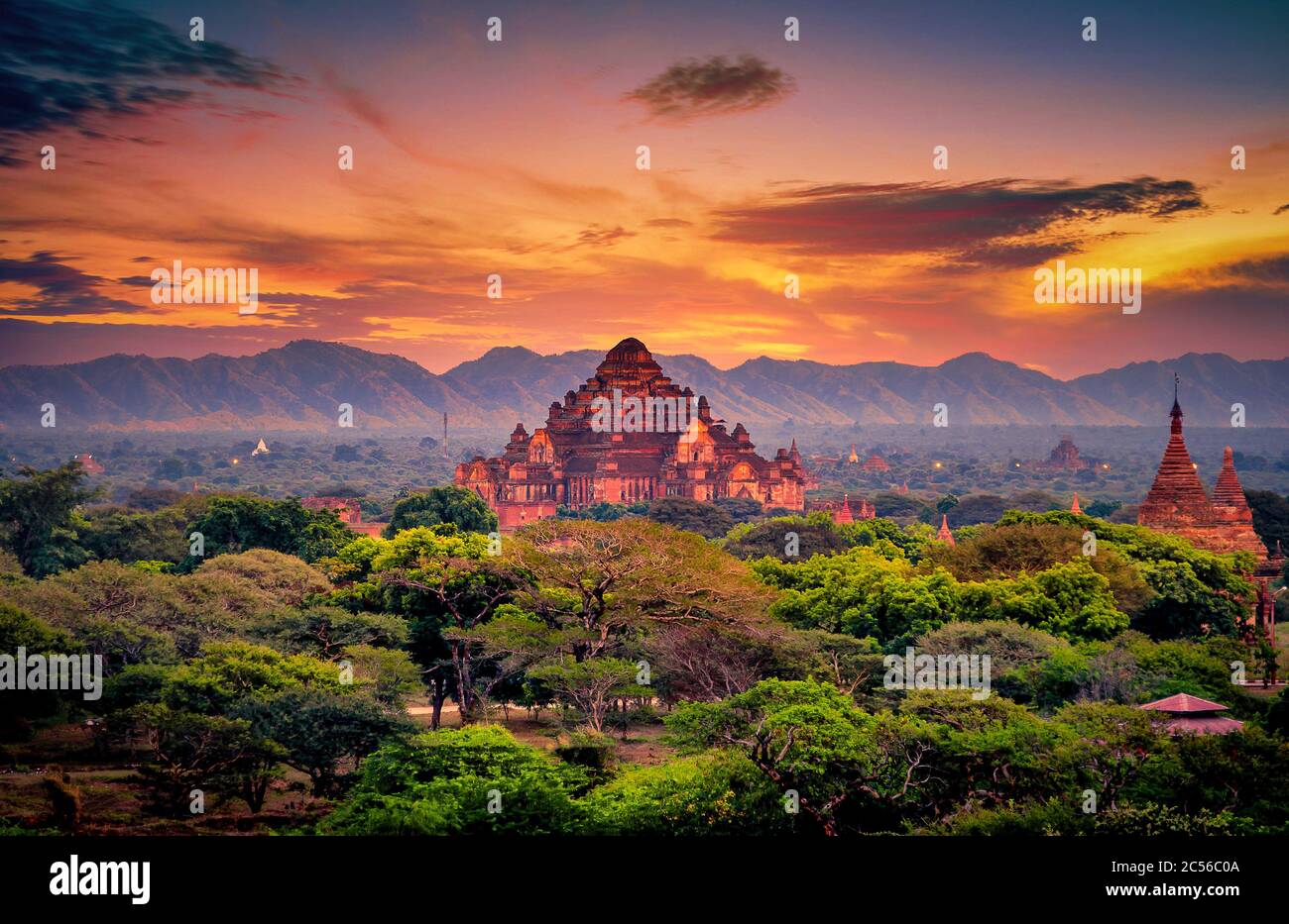 Landscape image of Ancient pagoda at sunset in Bagan, Myanmar Stock ...