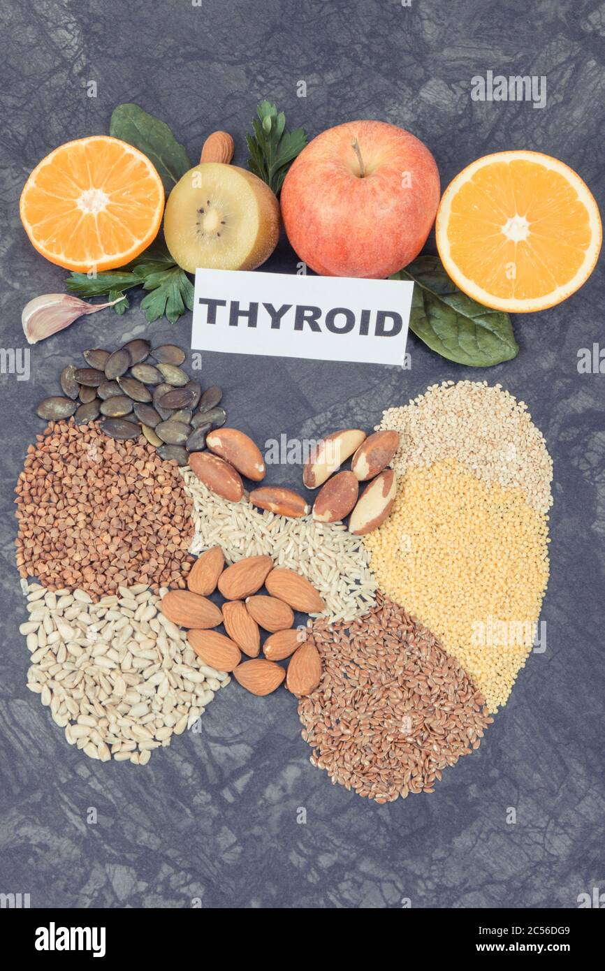 Thyroid shape made of healthy ingredients. Source natural vitamins and ...