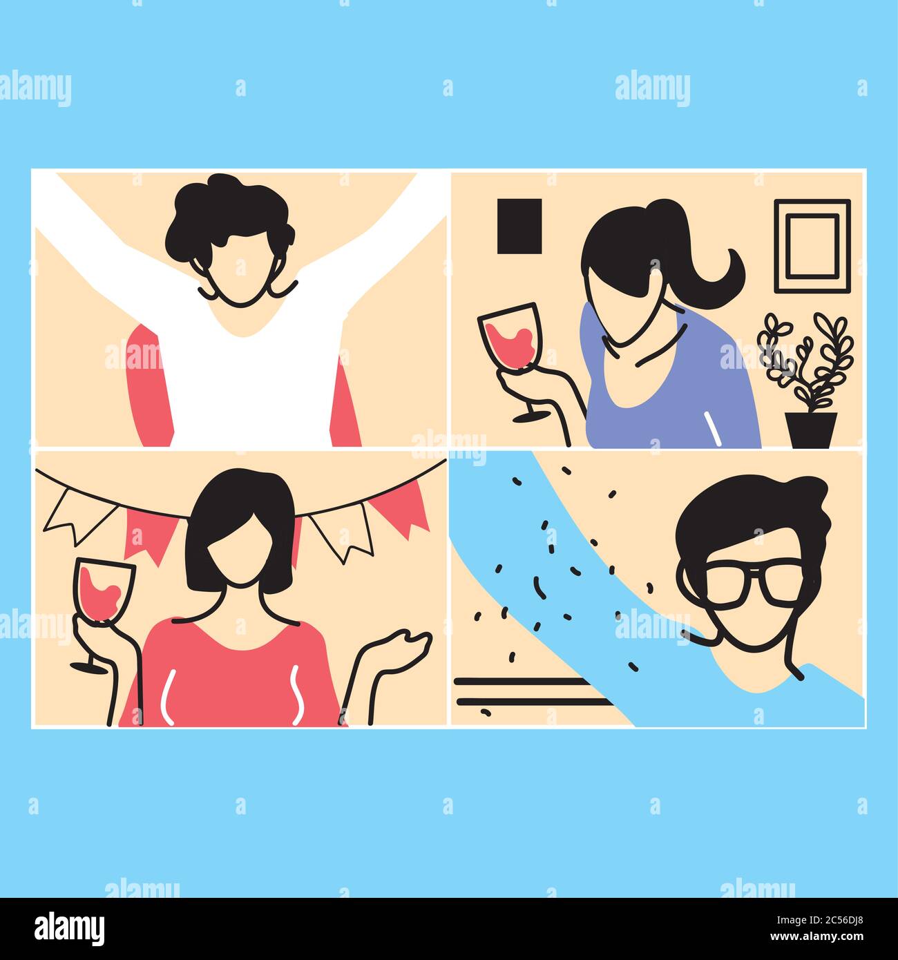 People in video chat frames celebrating design, Happy birthday ...