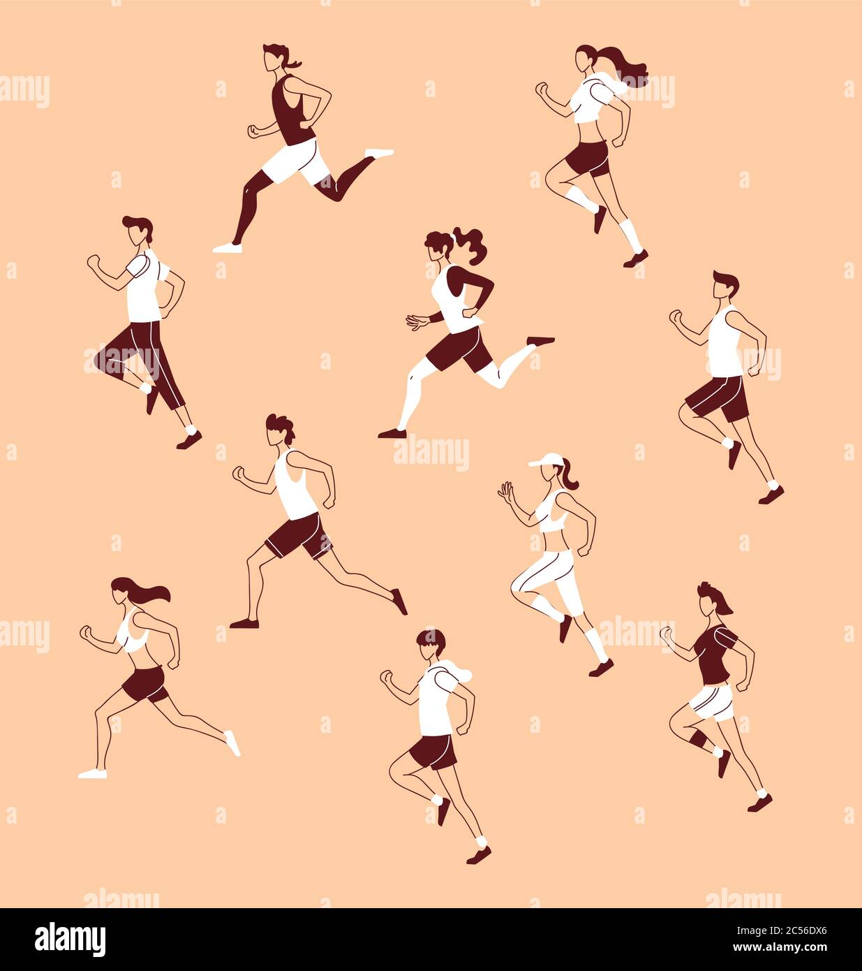 women and men avatars running design, Marathon athlete training and ...