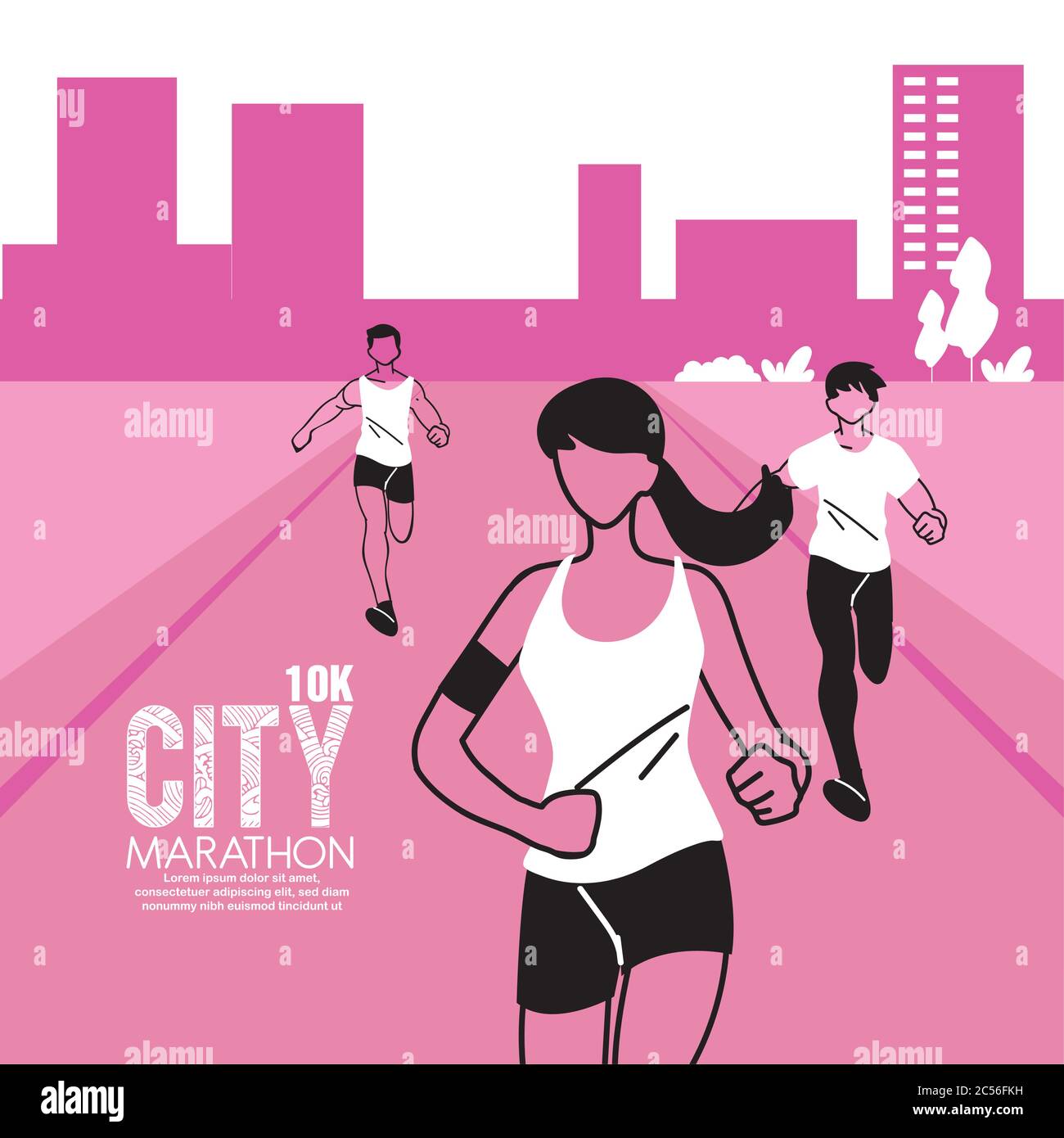 woman men running and 10k city marathon design, athlete training and ...