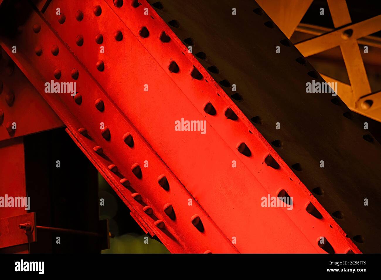 Red steel truss bridge girders Stock Photo - Alamy