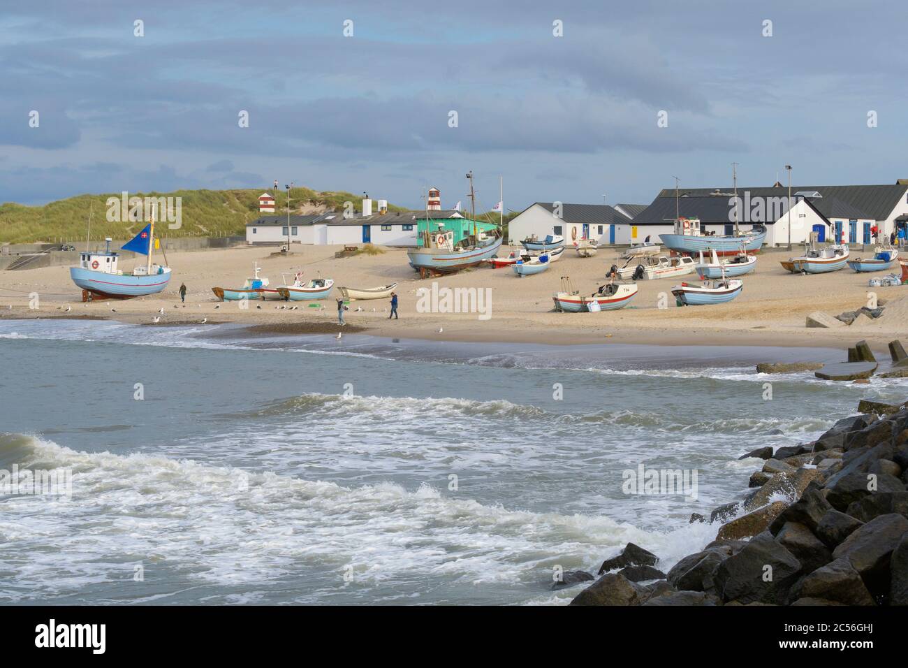 Beach with fishing boats, Vorupor, Nationalpark Thy, Thisted, North Sea ...