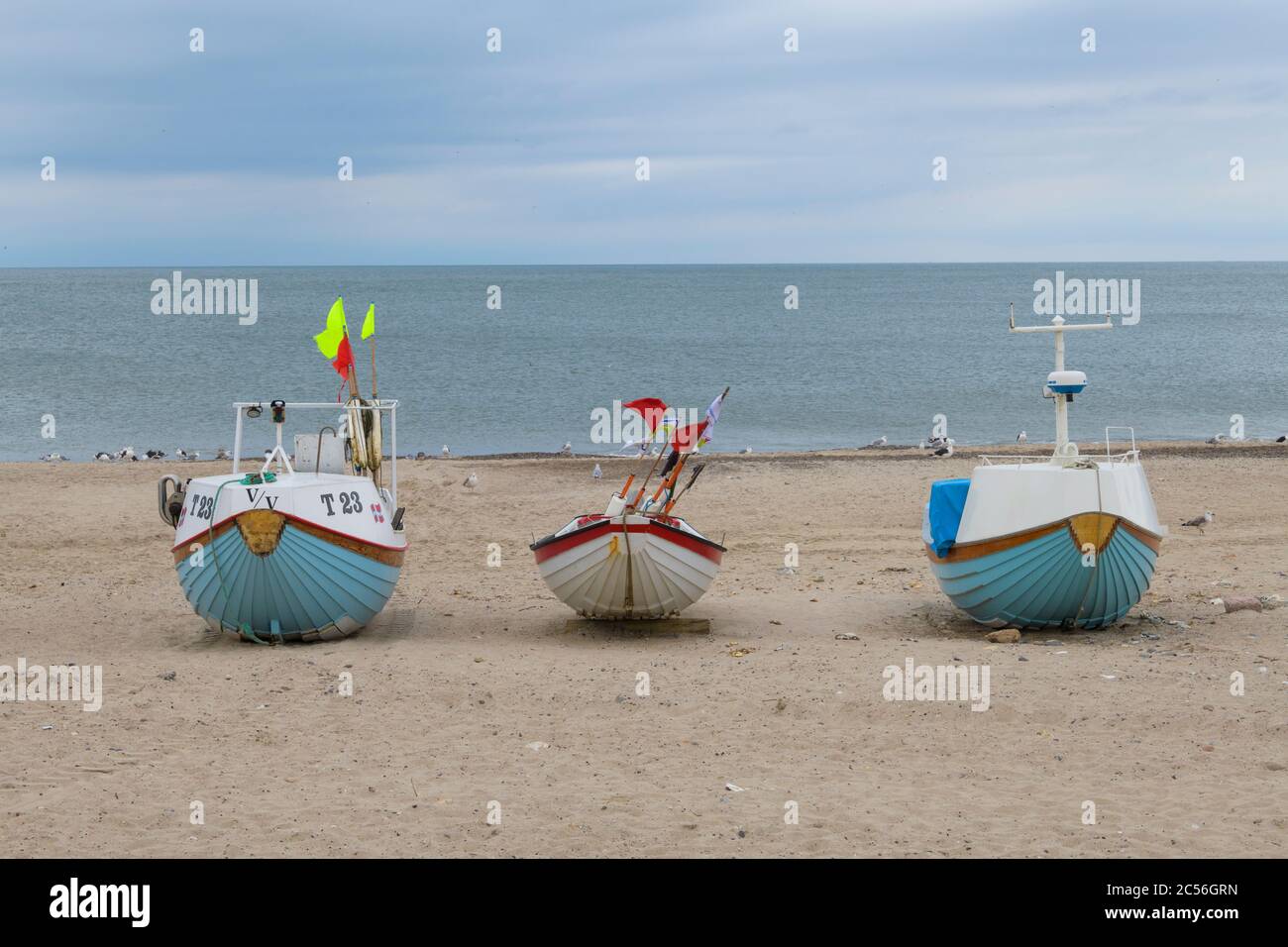 Beach with fishing boats, Vorupor, Nationalpark Thy, Thisted, North Sea ...