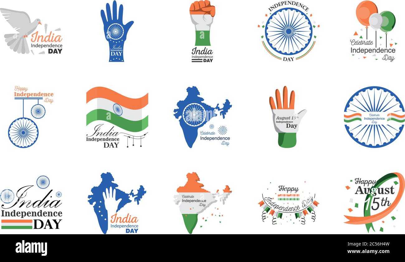 icon set detailed style icon design, happy india independence day and ...