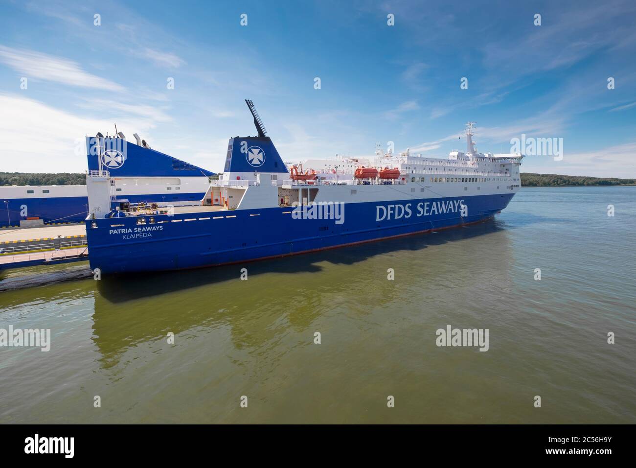 One of the DFDS ferries, the Seaways, docked and loading passengers and ...