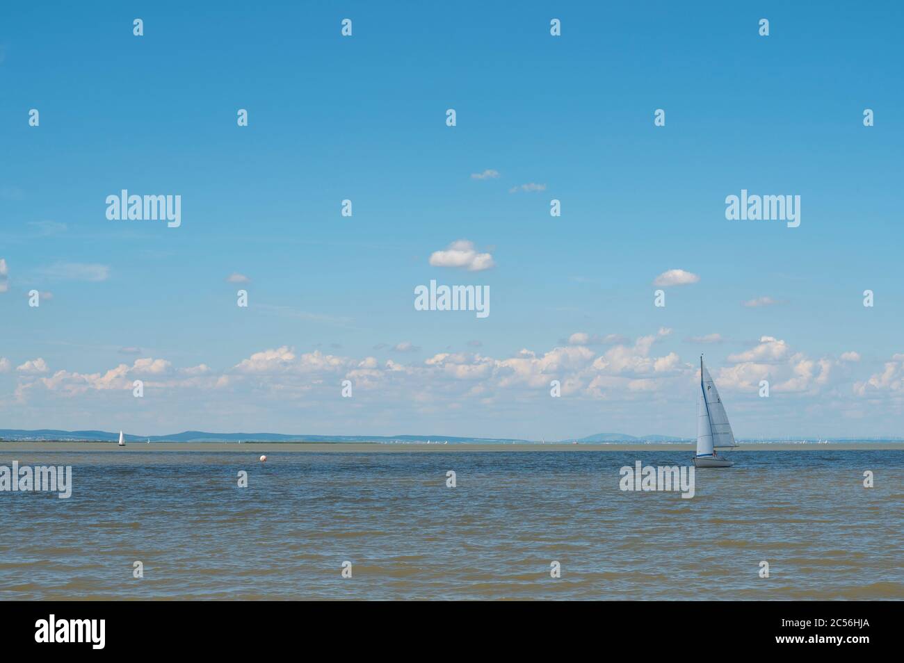 Lake neusiedlersee with sailing ship in summer, Mörbisch am See ...