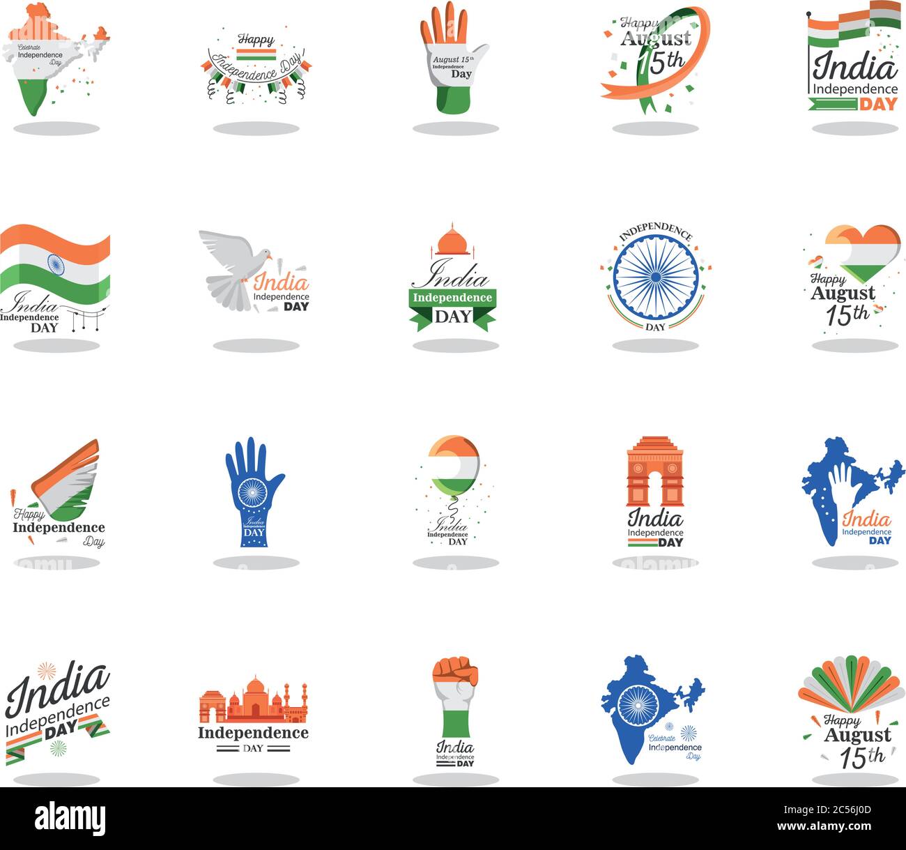 icon set detailed style icon design, happy india independence day and ...