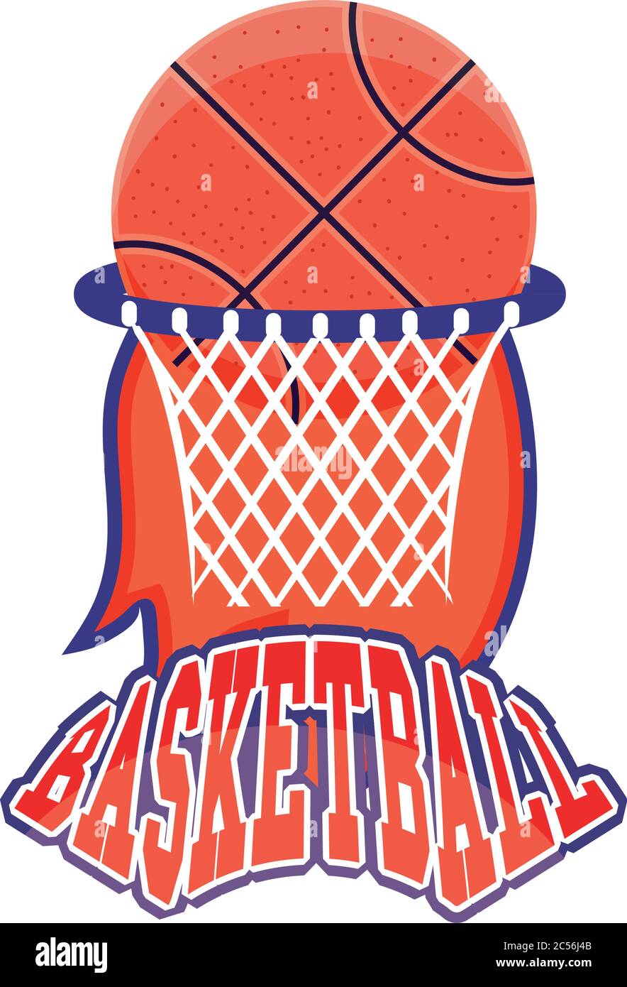 Ball on basket detailed style icon design, Basketball sport hobby ...