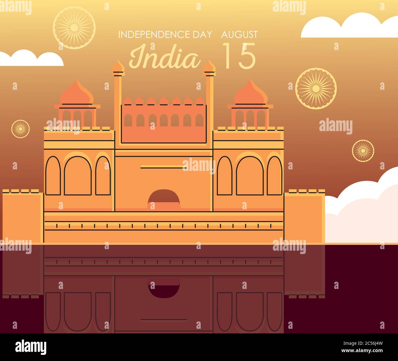 red forte with clouds design, india independence day and august 15th ...