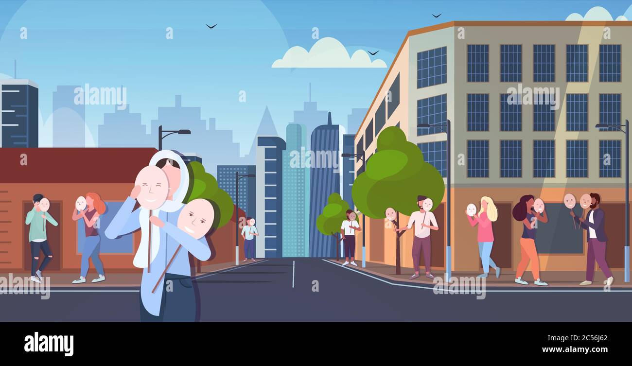 people crowd holding positive masks men women group covering face ...