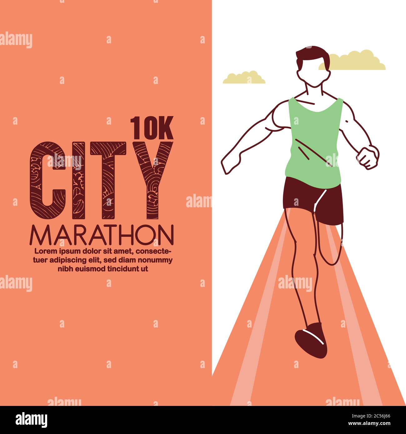 man avatar running on track and 10k city marathon design, athlete ...