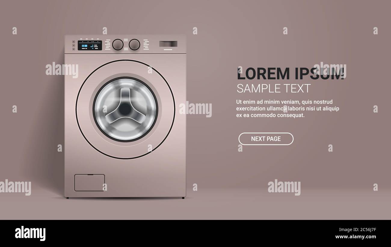 realistic washing machine front view of steel washer domestic appliance ...
