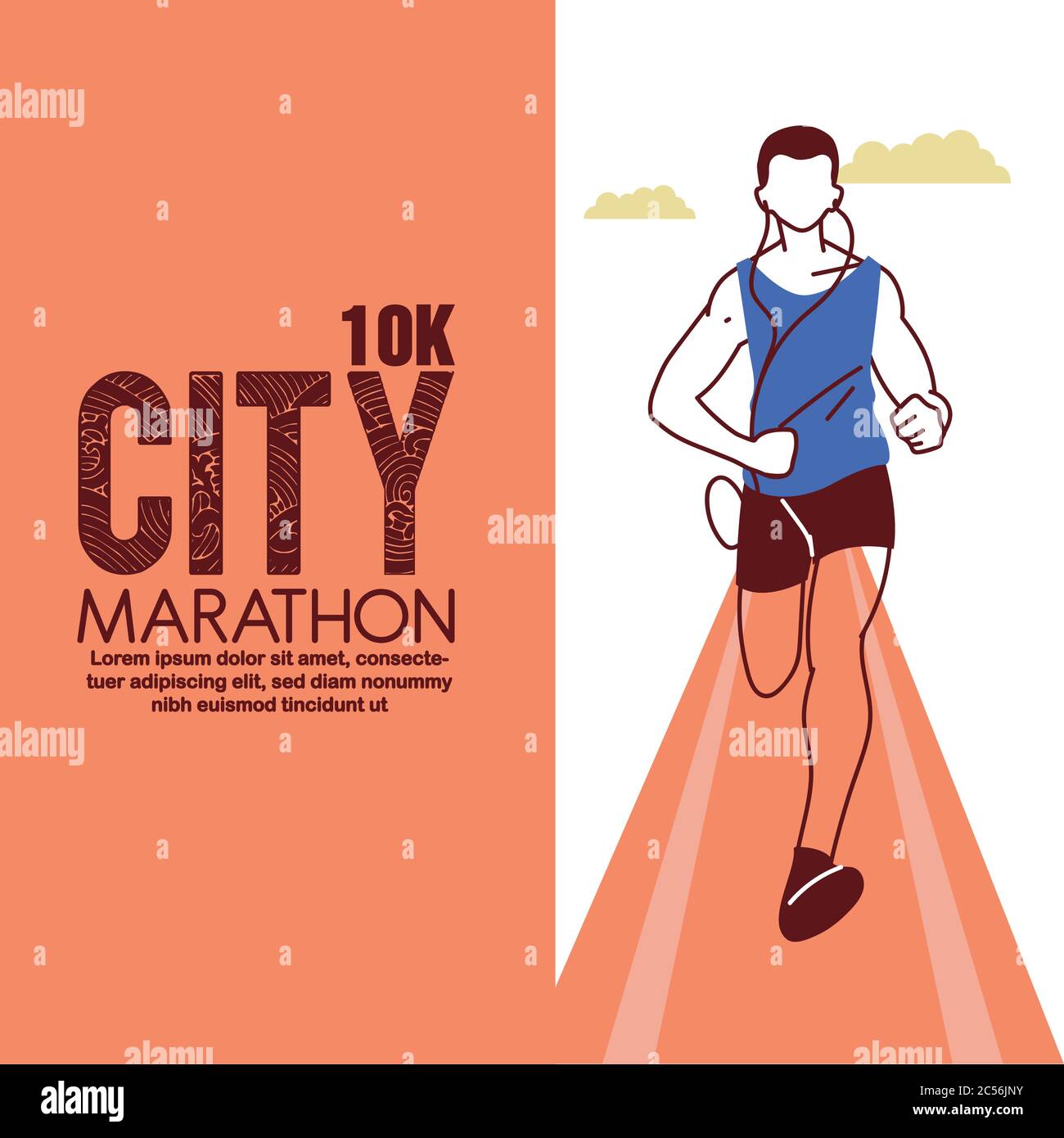 man avatar running on track and 10k city marathon design, athlete ...