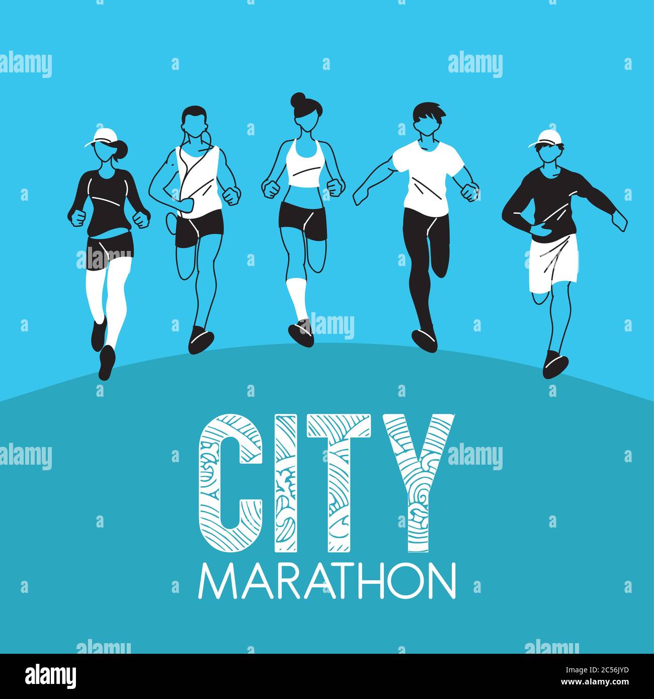 women and men running and 10k city marathon design, athlete training ...
