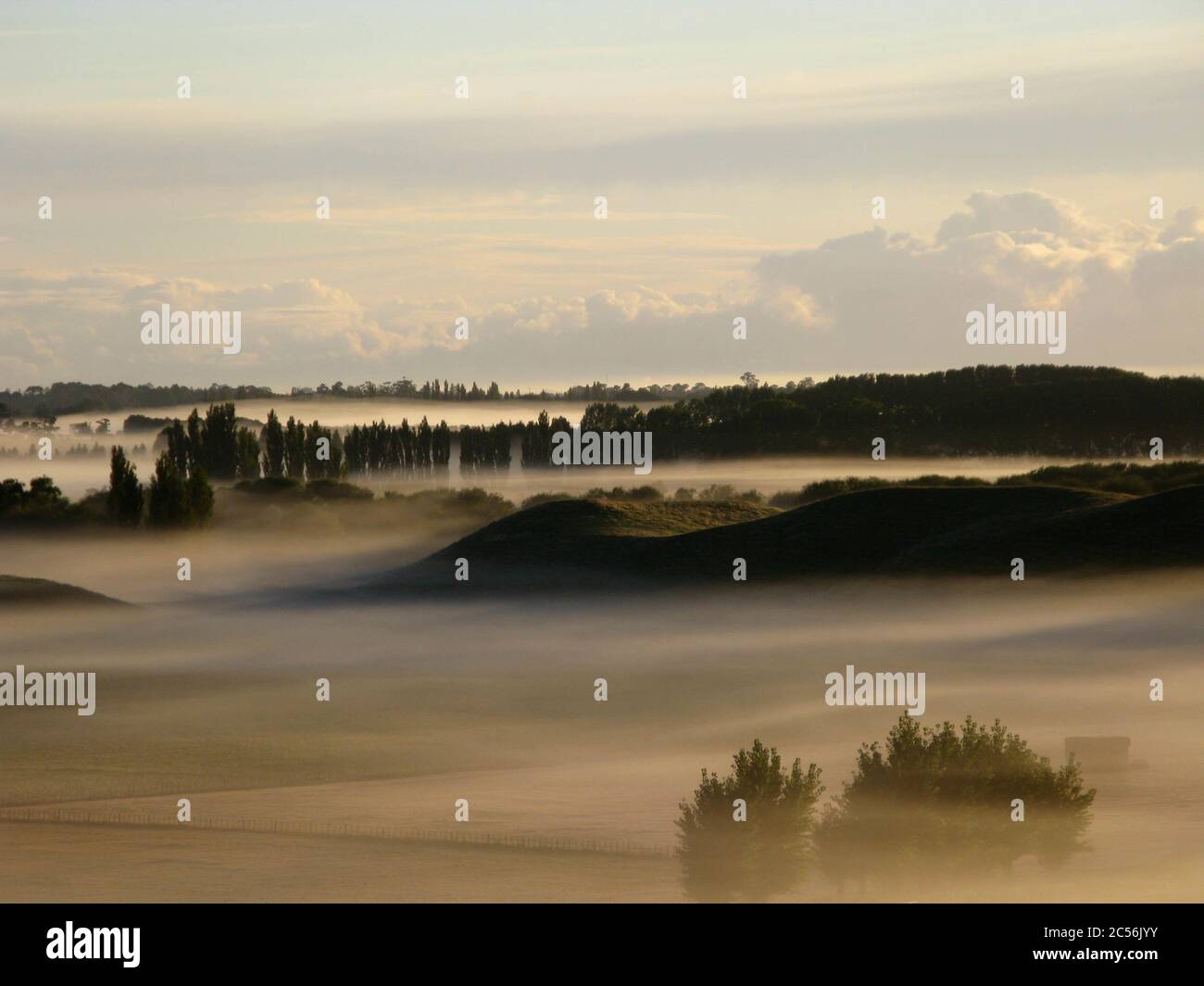Aerial shot of a beautiful landscape in a foggy weather in Havelock ...