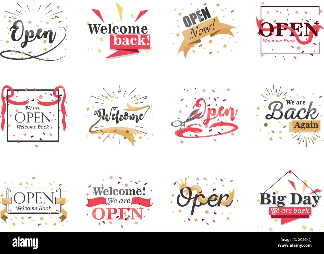 welcome and open day detailed style icon set design of Store shop ...