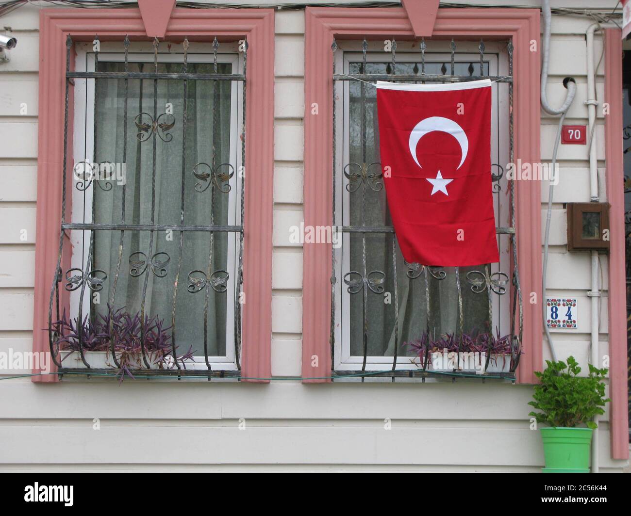 Building facade with a window with hanging Turkey flag Stock Photo - Alamy