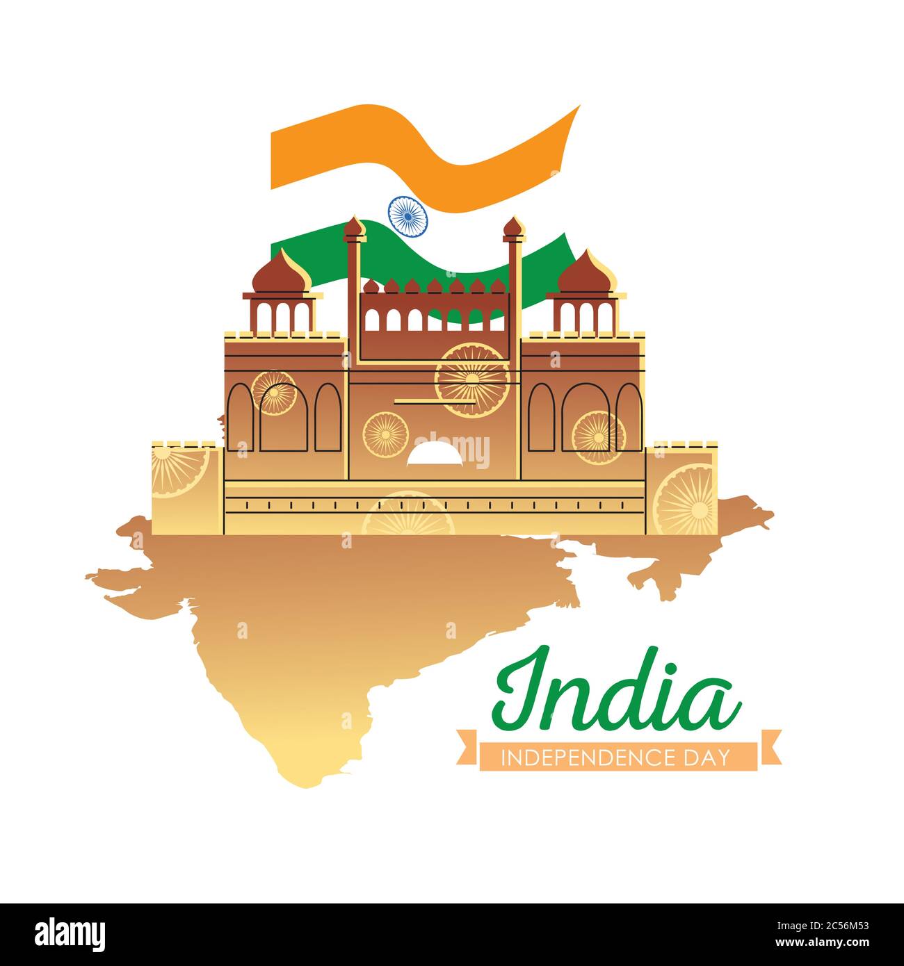 red forte with flag design, india independence day and august 15th ...