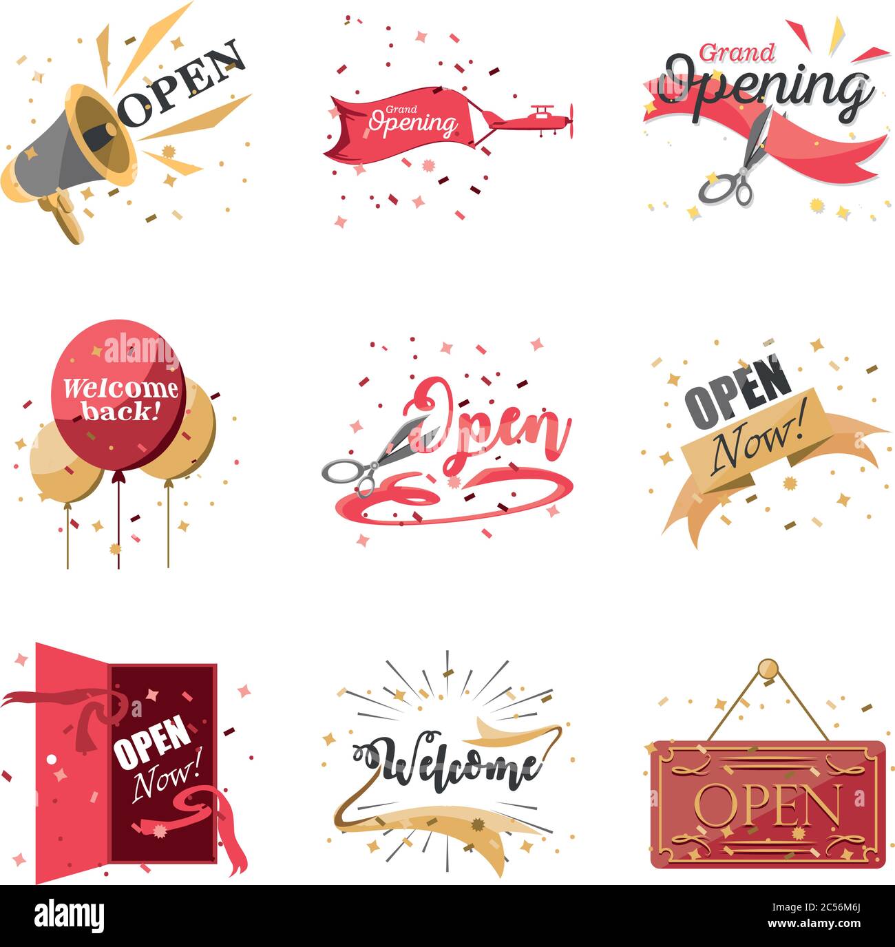 welcome and open day detailed style icon set design of Store shop ...