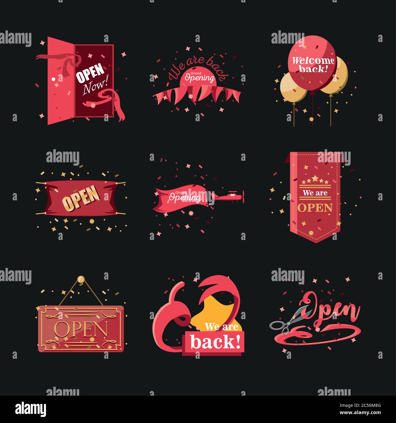 welcome and open day detailed style icon set design of Store shop ...