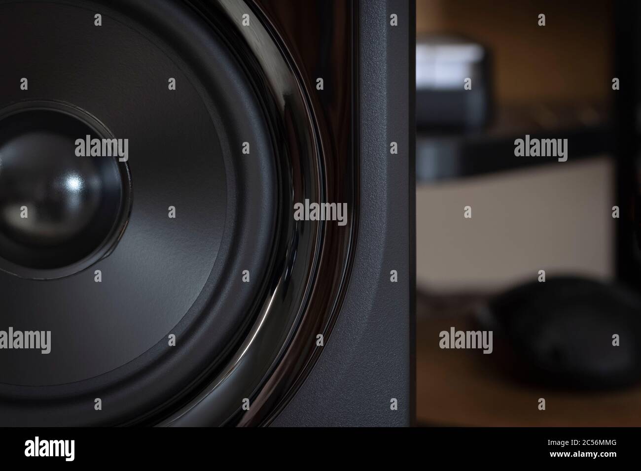 Black speaker of an acoustic monitor close-up Stock Photo - Alamy