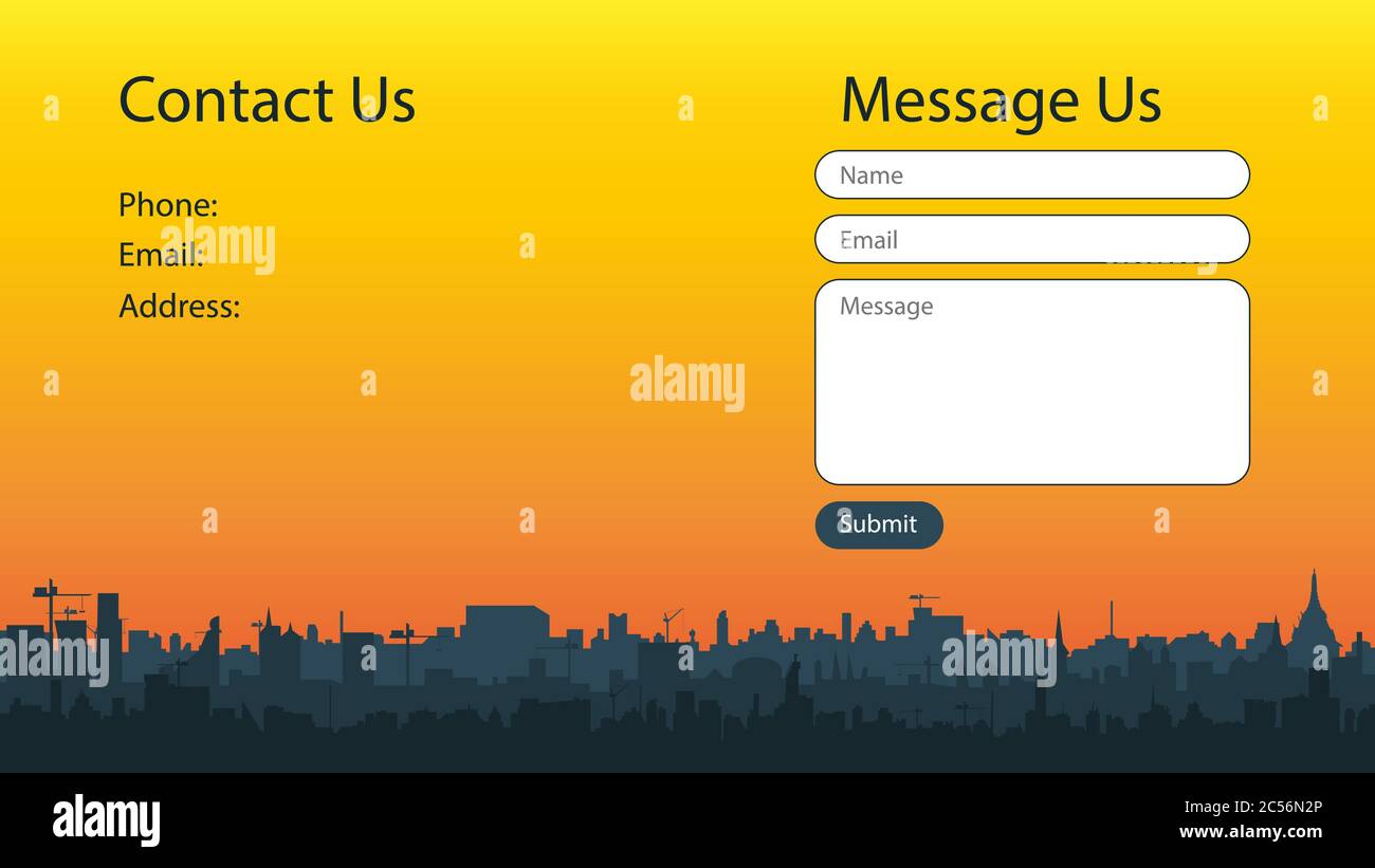 Contact screen concept for website with beautiful city silhouette at ...