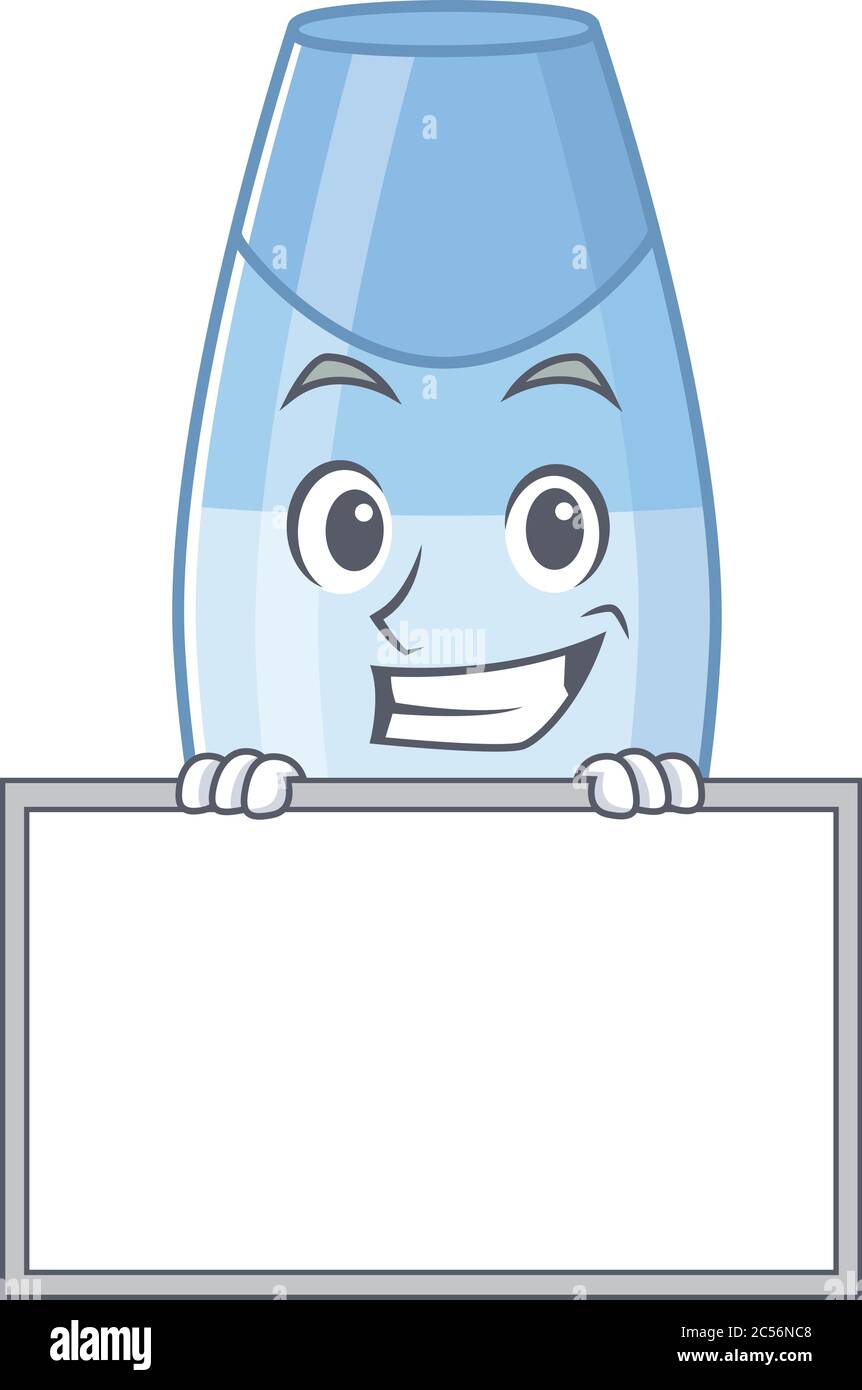 Funny cartoon design style shampoo standing behind a board Stock Vector ...