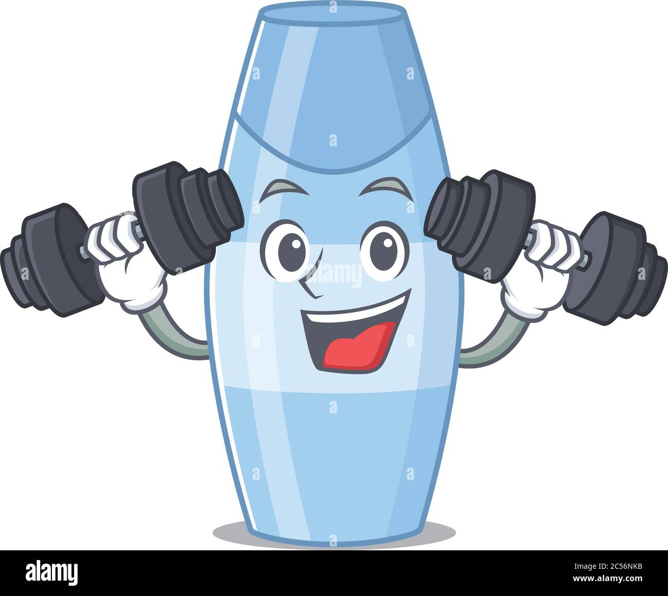 Muscular shampoo mascot design with barbells during exercise Stock ...