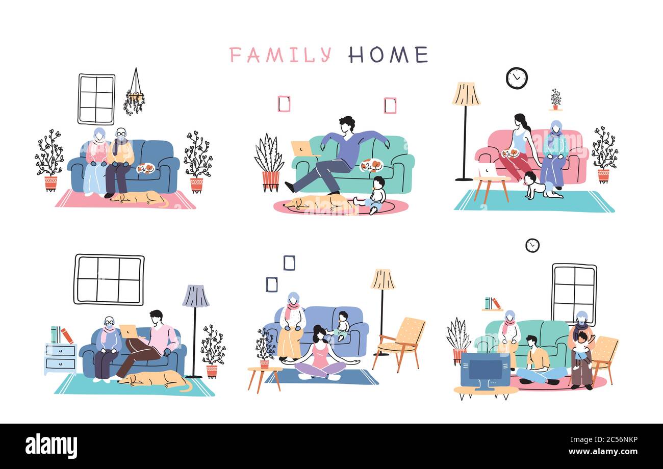 set of icons isolation and social distancing, stay home vector ...