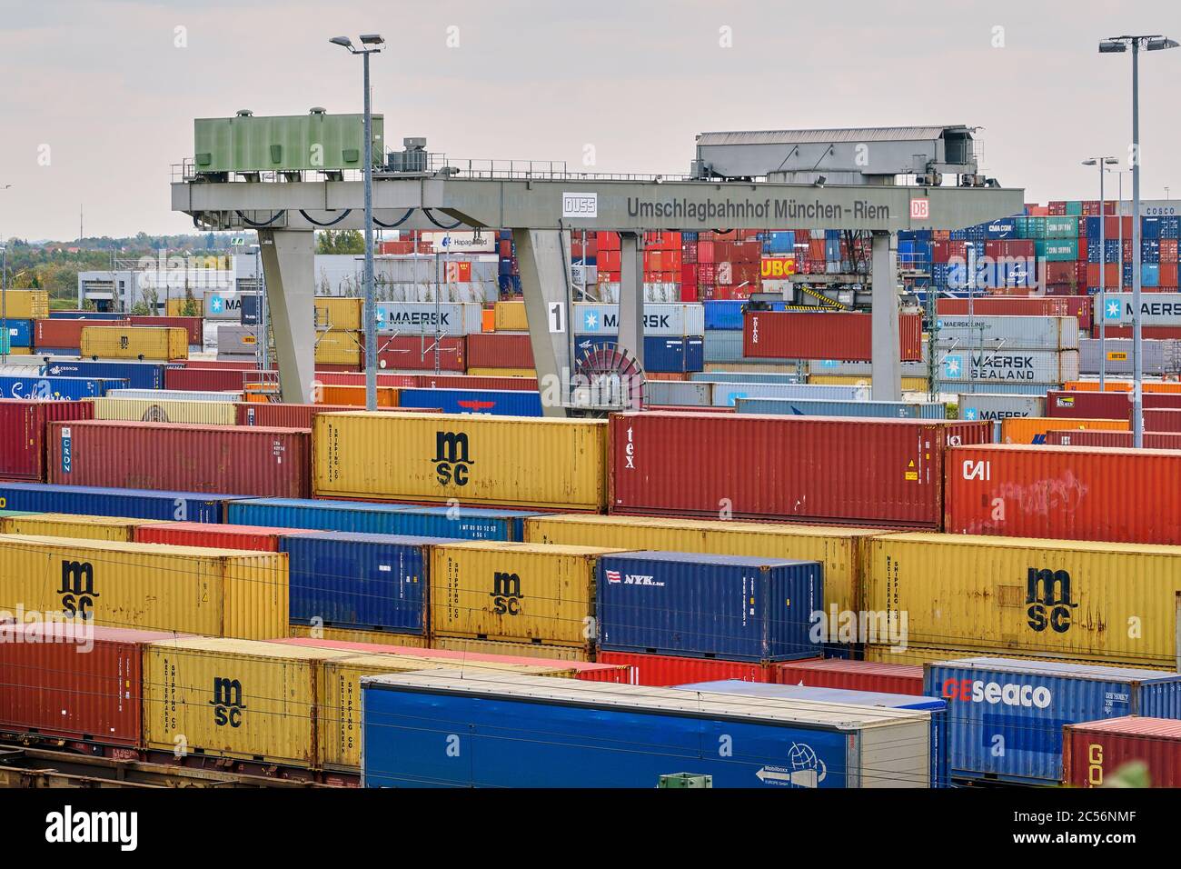 Germany, Bavaria, Munich, container train station, container loading ...