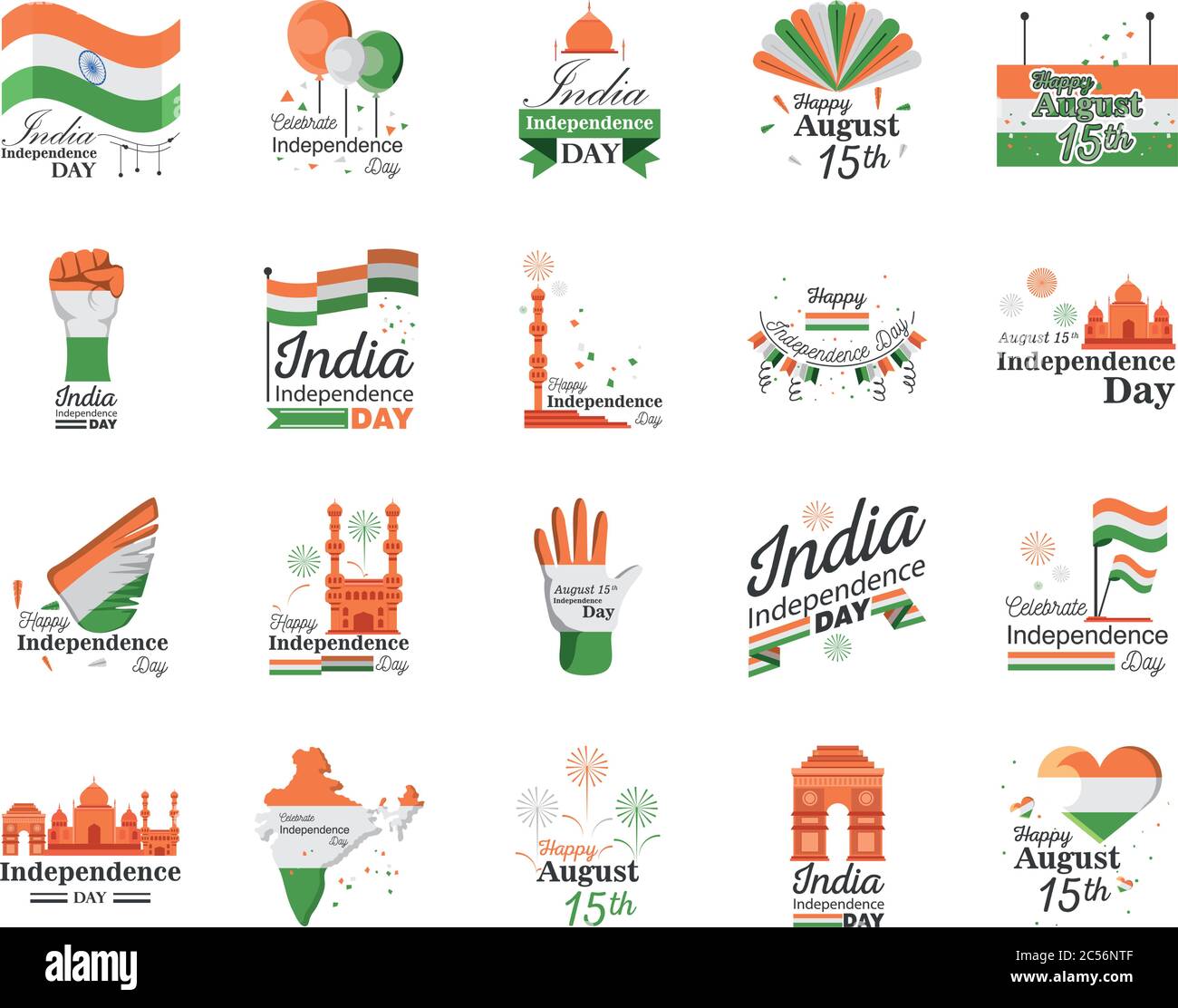 icon set detailed style icon design, happy india independence day and ...