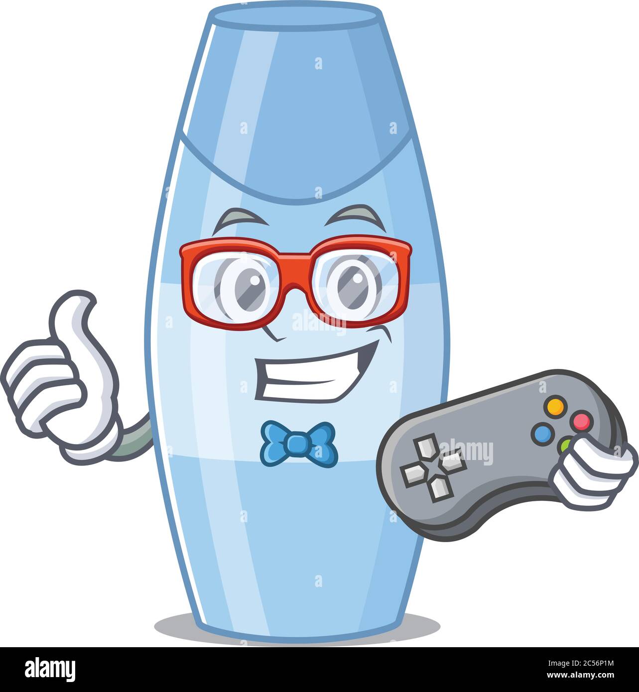 Cartoon Mascot design of shampoo gamer using controller Stock Vector ...